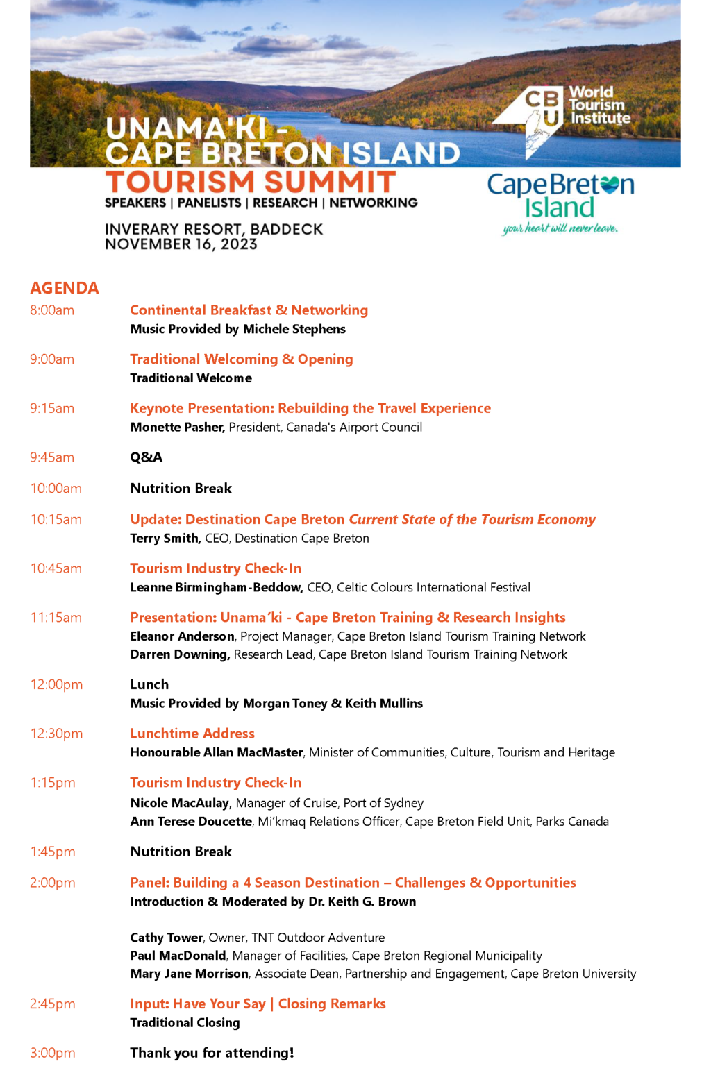 Unama’ki – Cape Breton Island Tourism Summit – Destination Cape Breton